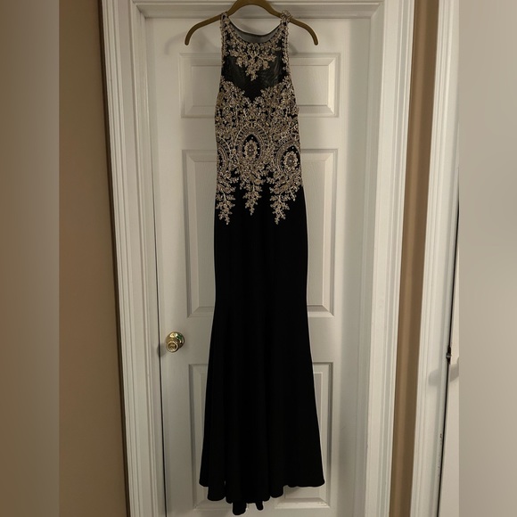 Dresses | Black And Gold Detailed Prom Dress | Poshmark